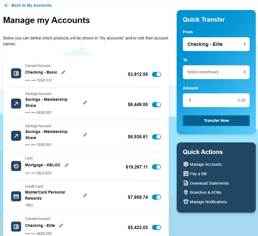 What can I do in Manage my Accounts? - Online Banking How-to Guide