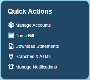 What does the Quick Actions menu include? - Online Banking How-to Guide
